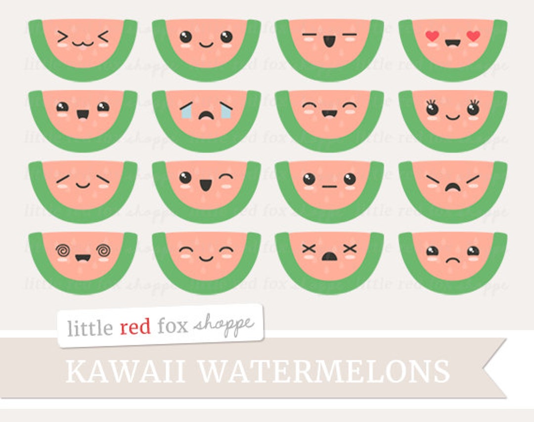 Kawaii Watermelon Clipart, Fruit Clip Art Faces Happy Summer Food ...