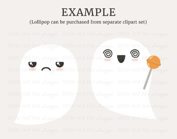 Kawaii Ghost Kit Clipart Halloween Clip Art Expression Happy - Etsy