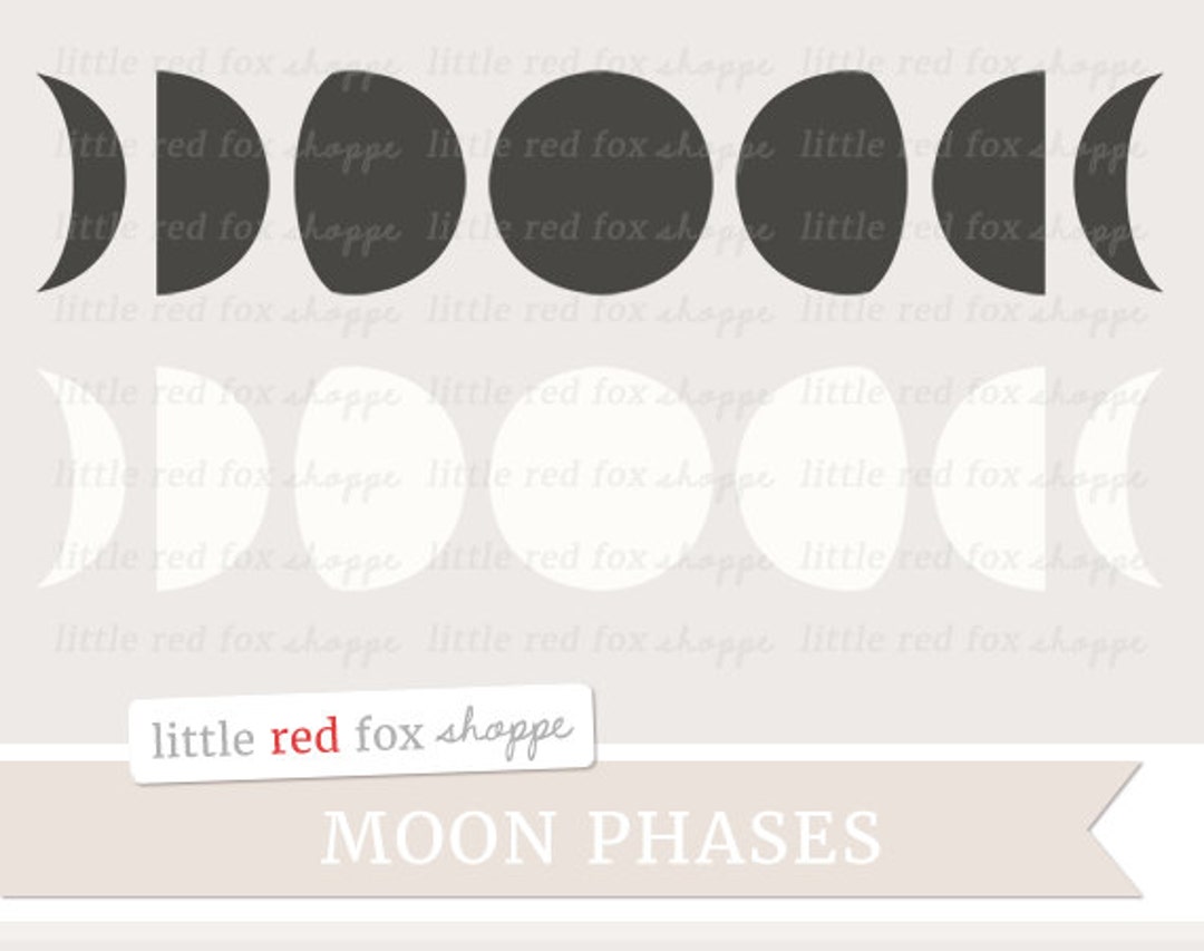 Moon Phase Clipart, Space Clip Art Crescent Moon Full Moon Galaxy Night ...