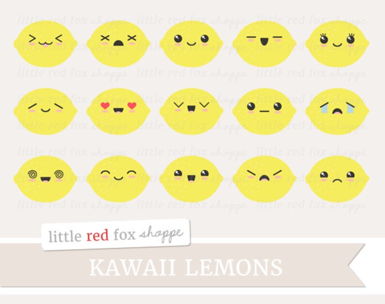 Kawaii Lemon Clipart Fruit Clip Art Lemon Clipart Kawaii - Etsy