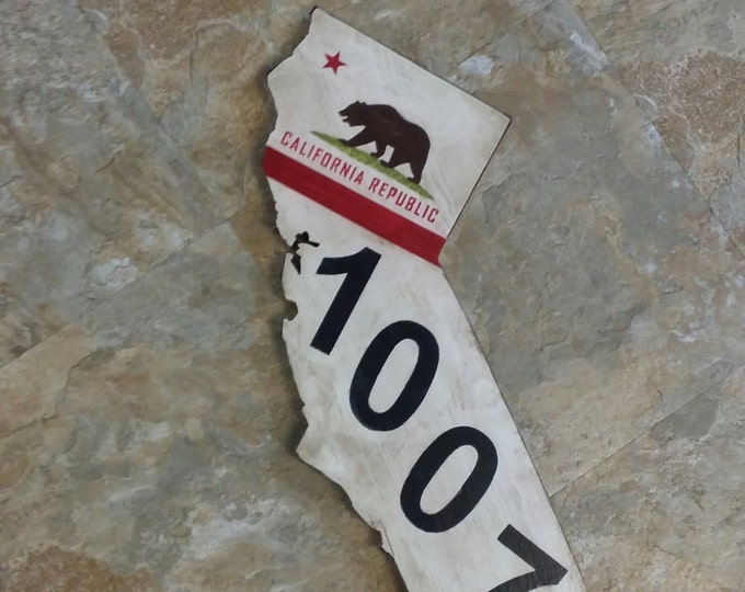 California Flag House Number Sign, Rustic Curb Graphic, California Map ...