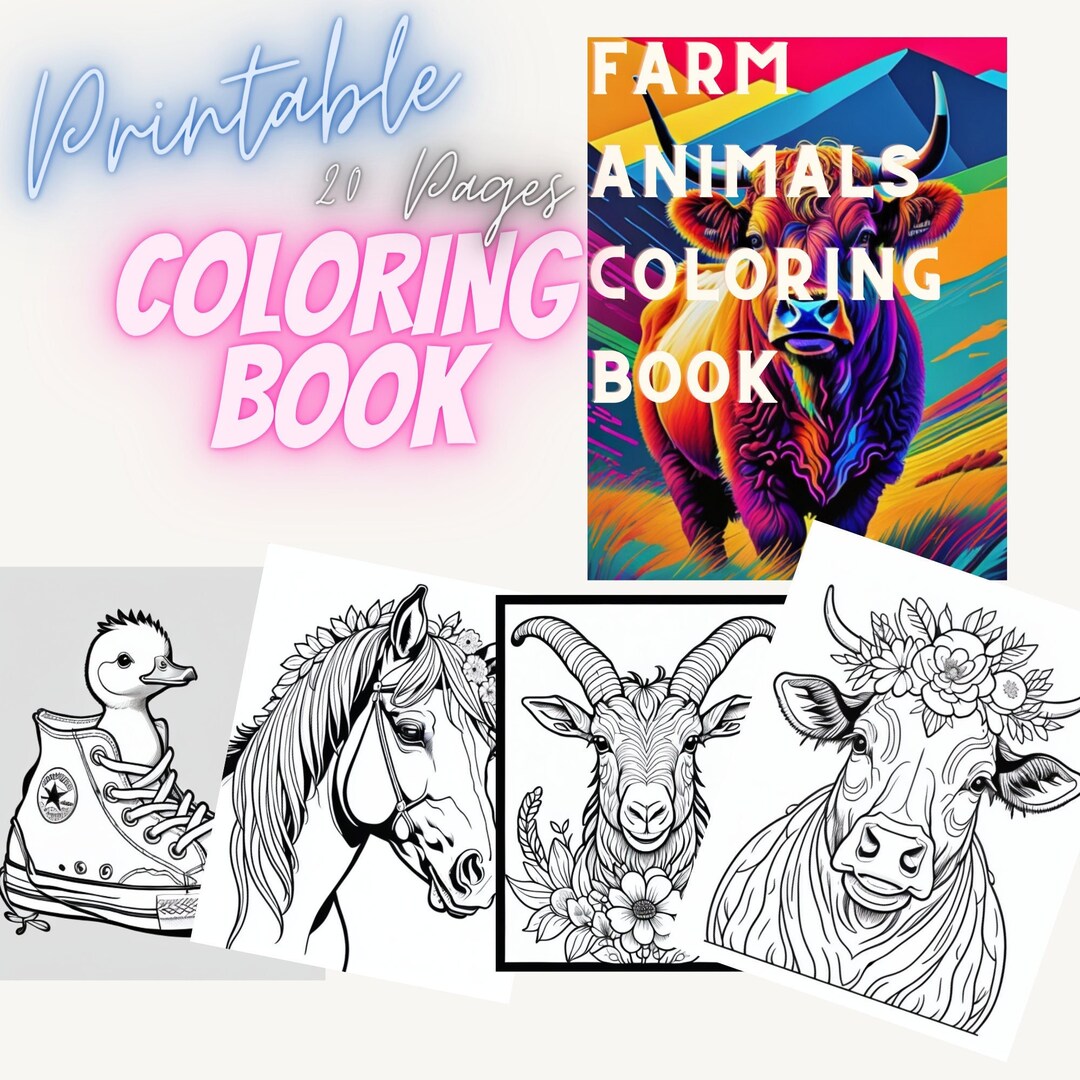 Printable Download Farm Animal Coloring Book - Etsy