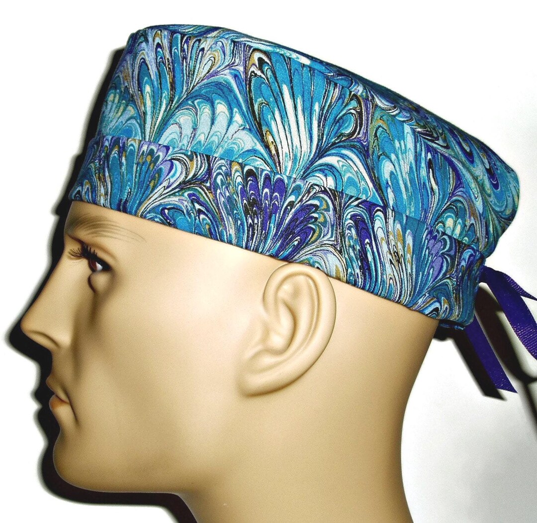 Men's Oil Slick Blue Fold-up Cuffed or No Cuff, Semi-lined Surgical ...