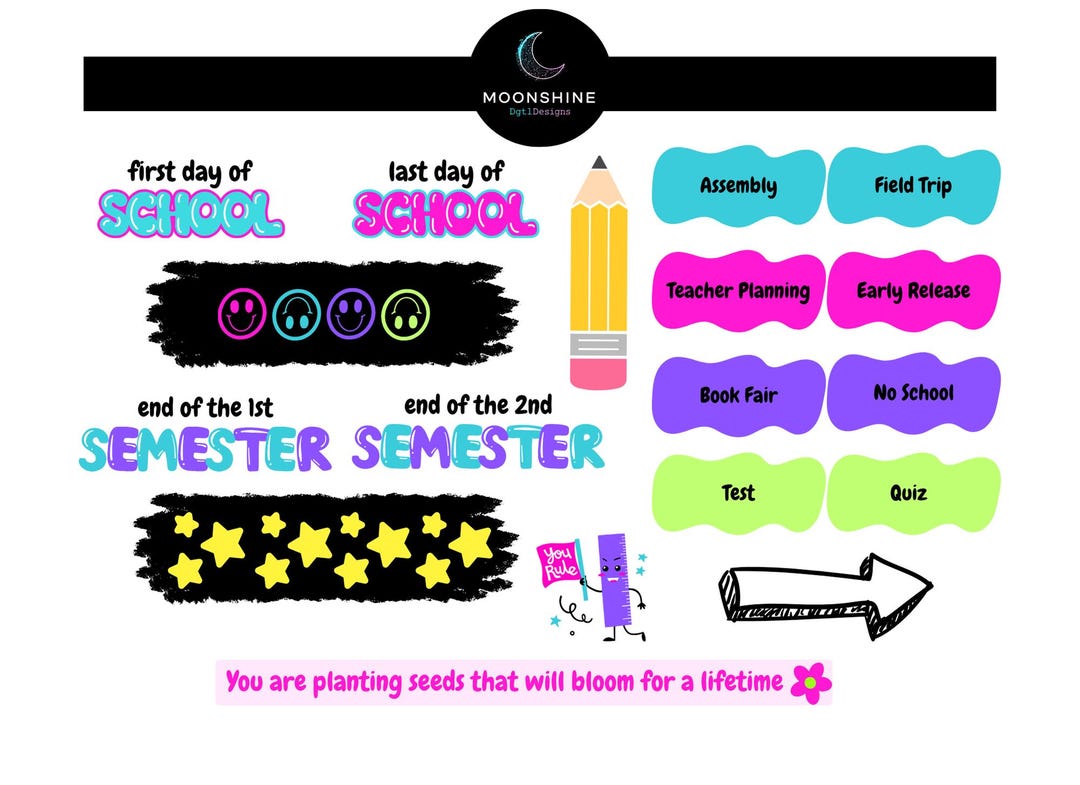 Teacher Digital Planner Stickers - PNG Digital Stickers - School ...