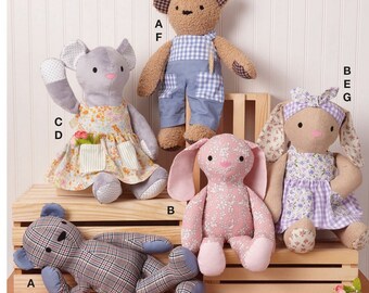 Simplicity S9307 Sewing Pattern for Plush Bears Stuffed Animals in Two ...