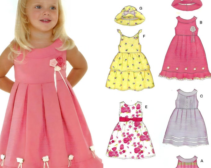 New Look 6577 Sewing Pattern for Toddlers Raised Waist Dresses and Hat ...