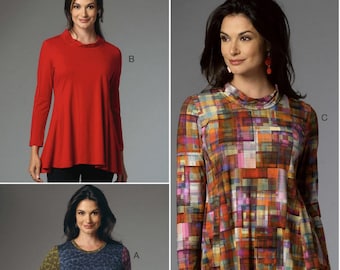 Butterick B4856 Sewing Pattern Misses Loose Fitting Top and Tunic Contrast Yoke and Front Bands ...