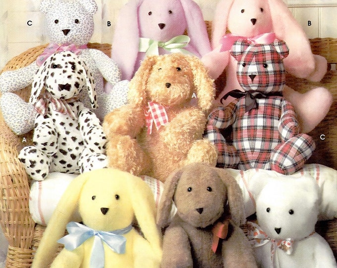 Simplicity 9524 Sewing Pattern for Two Pattern Piece Animals 14" Bunny ...