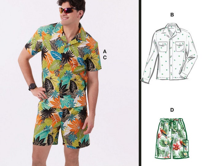 Simplicity S9758 Sewing Pattern Mens Relaxed Fit Button Front Shirt ...