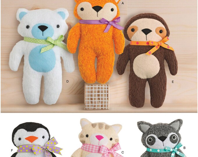 Simplicity 8440 Sewing Pattern Assorted Stuffed Animals Fox Sloth ...
