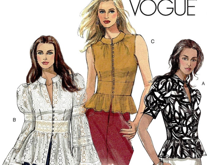 Vogue V8196 Sewing Pattern Misses Band Collar Tops With Sleeve ...
