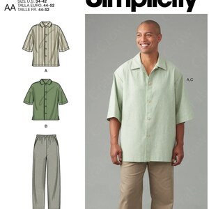 Simplicity S9279 Sewing Pattern for Mens Button Front Shirt in Two ...
