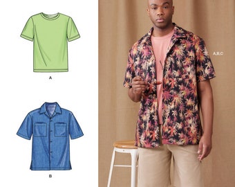 Simplicity S9758 Sewing Pattern Mens Relaxed Fit Button Front Shirt ...