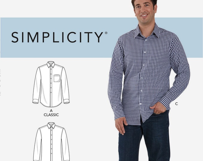 Simplicity S9758 Sewing Pattern Mens Relaxed Fit Button Front Shirt ...