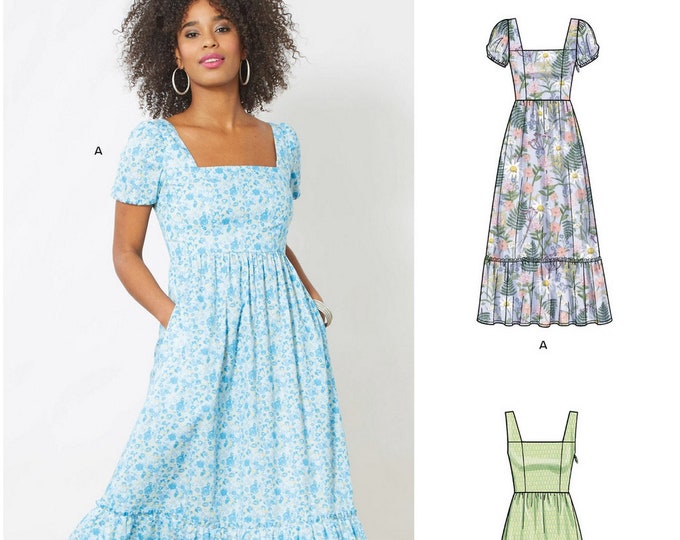 New Look N6692 Sewing Pattern for Misses Smocked Back Dress With Sleeve ...