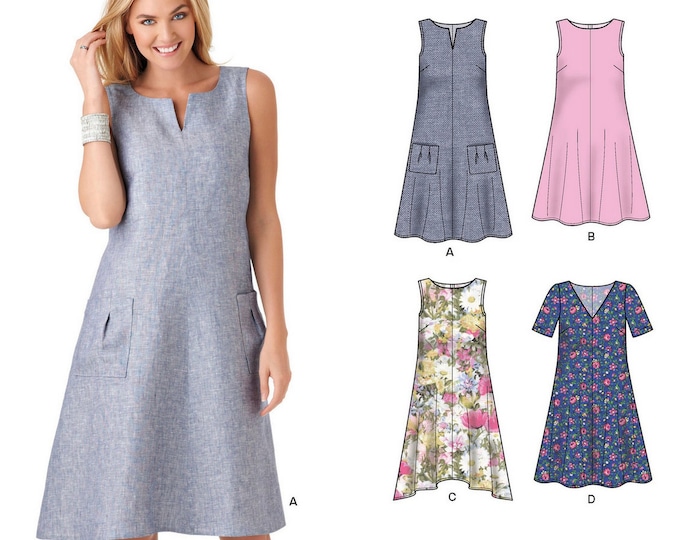 New Look 6340 Sewing Pattern for Misses Easy Trapeze Swing Dresses With ...