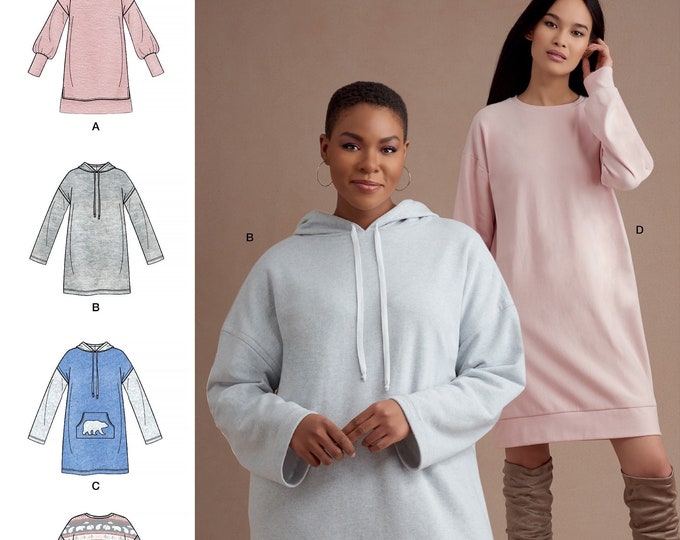Simplicity S8947 Sewing Pattern Misses Knit Sweatshirt Mini Dresses XXS ...