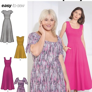 Simplicity S8874 Sewing Pattern Easy to Sew Knit Dress in Two Lengths With Neckline Variations ...