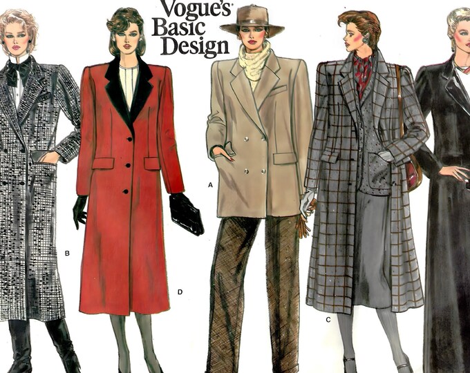 Vogue 1220 Sewing Pattern Misses Vintage 80s Coats Single or Double ...
