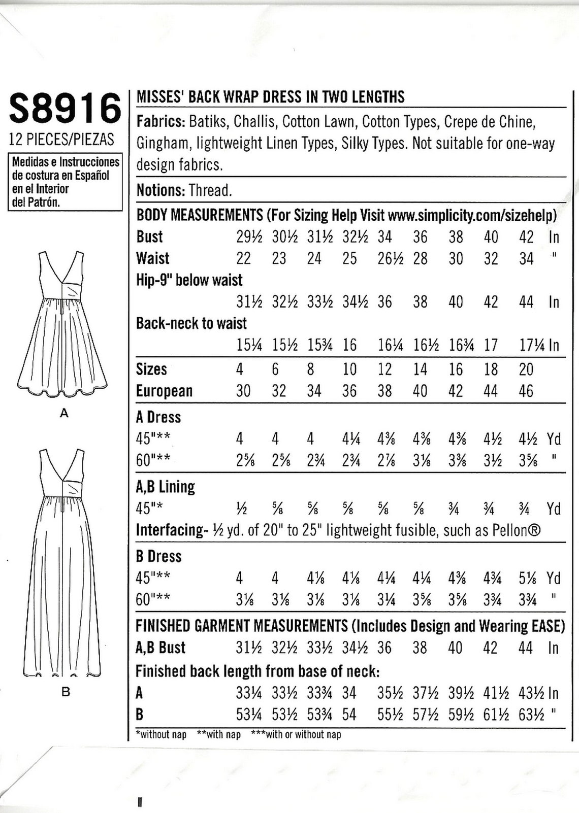 Simplicity S8916 Sewing Pattern for Misses Sleeveless Dress - Etsy