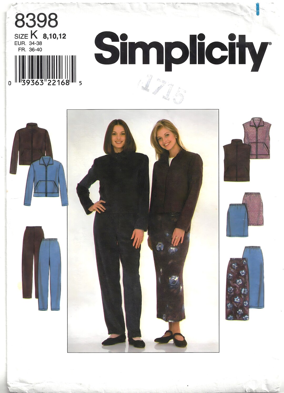 Simplicity 8398 Sewing Pattern Misses Sportswear Separates Jacket or ...