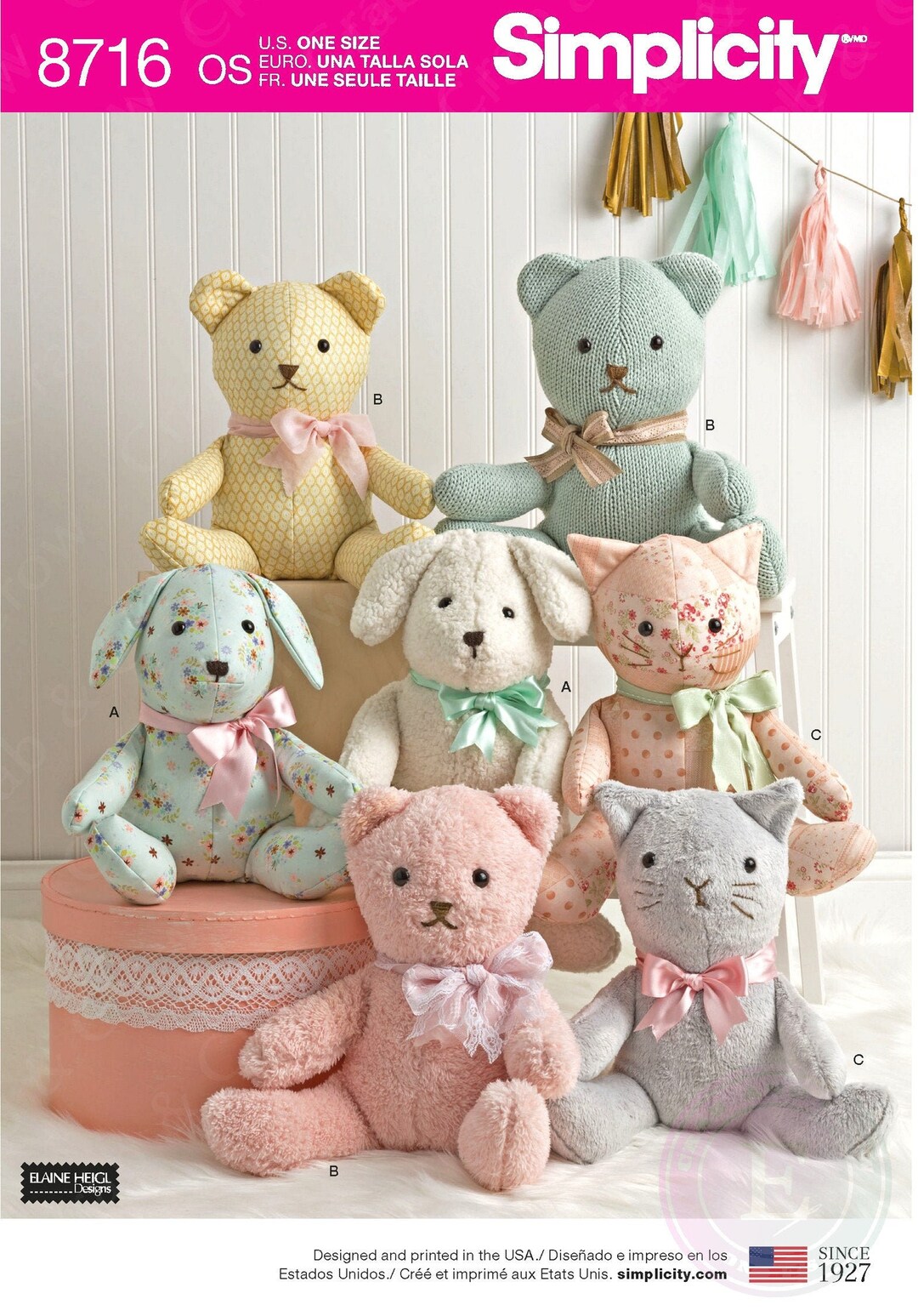 Simplicity 8716 Sewing Pattern for Stuffed Animals Teddy Bear Puppy Dog ...