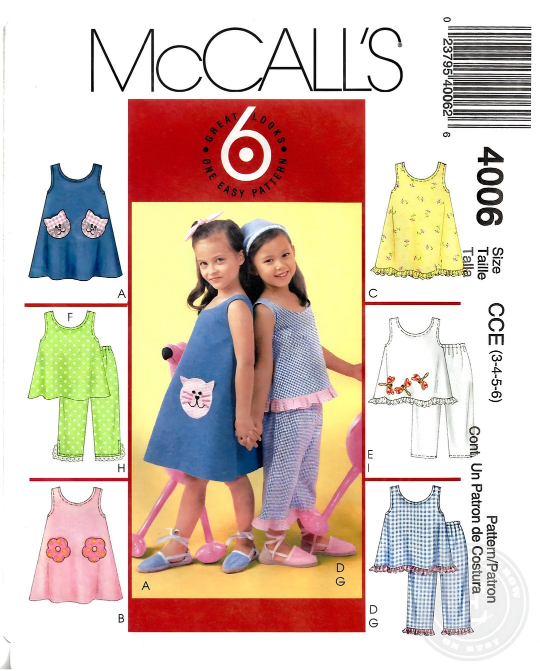 Mccalls 4006 Sewing Pattern for Childrens Dresses Tops and Pants Six ...