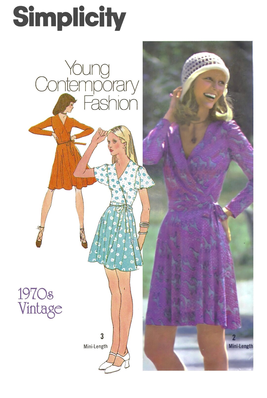 Simplicity 9813 Sewing Pattern Misses Vintage 70s Two Piece Dress Wrap ...