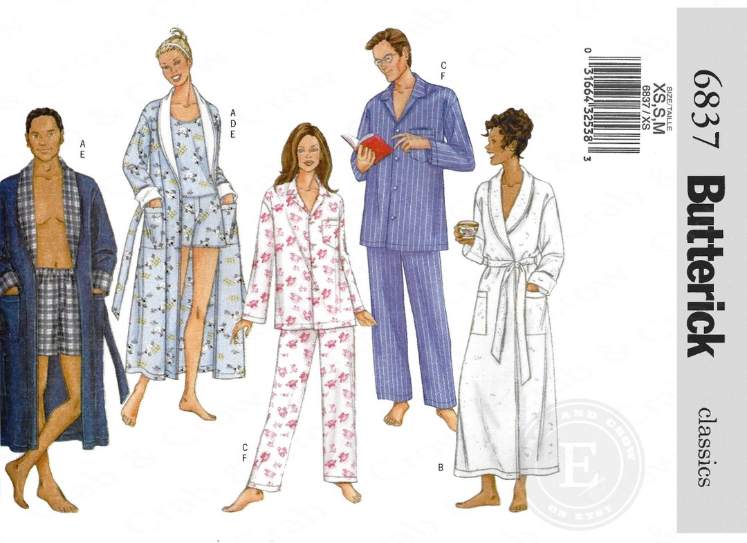 Butterick 6837 Sewing Pattern Misses and Mens Easy Unisex Robe Belt Top ...