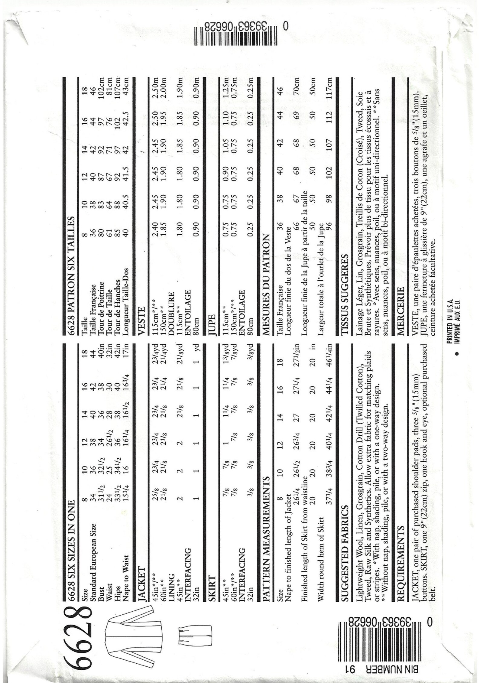 New Look 6628 Sewing Pattern for Misses Collarless Jacket and Contour ...