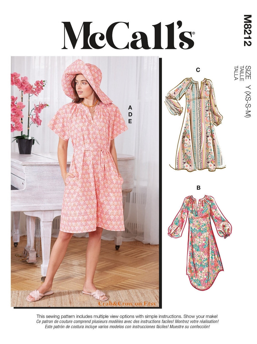 Mccalls M8212 Sewing Pattern Misses Pullover Raglan Sleeve Dresses Belt Hat and Mask Sz XS-M or ...