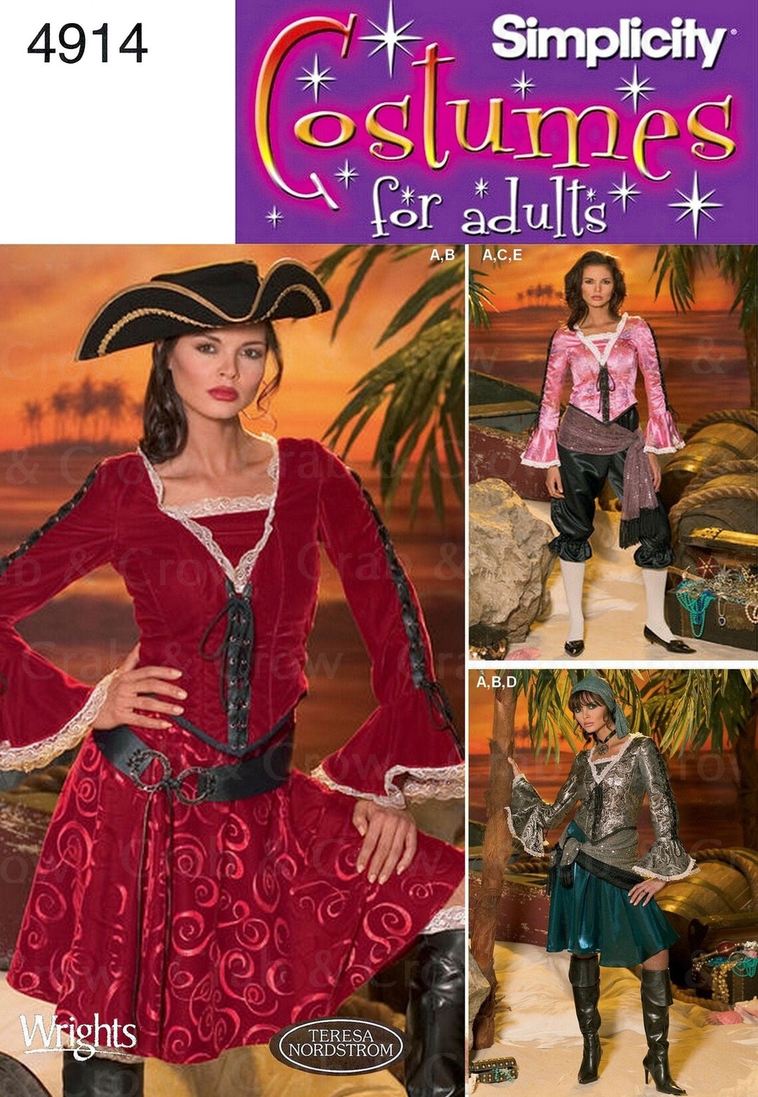 Simplicity 4914 Sewing Pattern Misses Pirate Costume Ruffle Sleeve Top ...