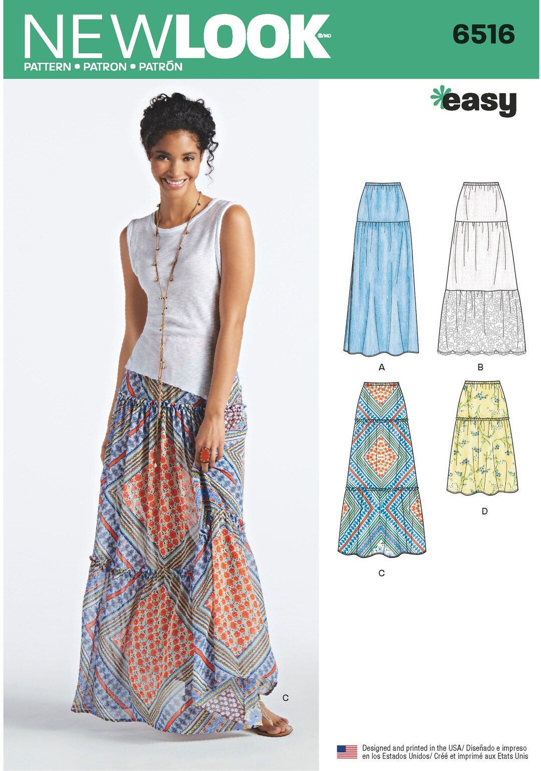 New Look 6516 Sewing Pattern Misses Easy Peasant Skirts in Two Lengths ...