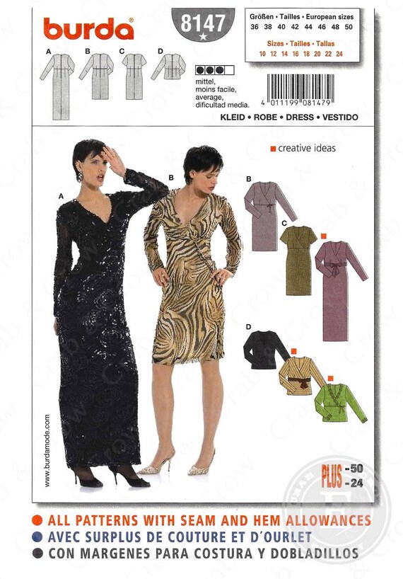 Burda 8147 Sewing Pattern for Misses Surplice Bodice Dress or | Etsy