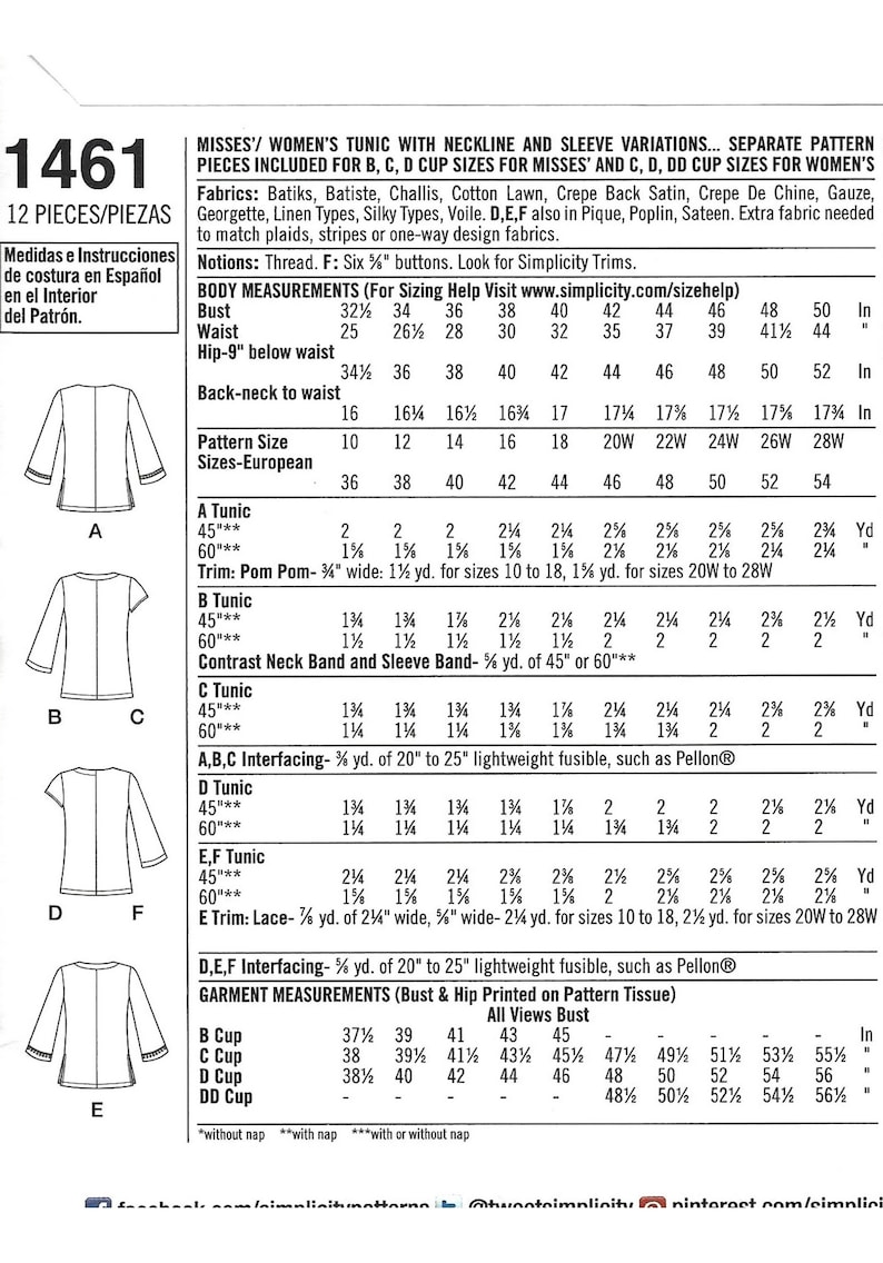 Simplicity 1461 Sewing Pattern Misses Tunic With Neckline and - Etsy