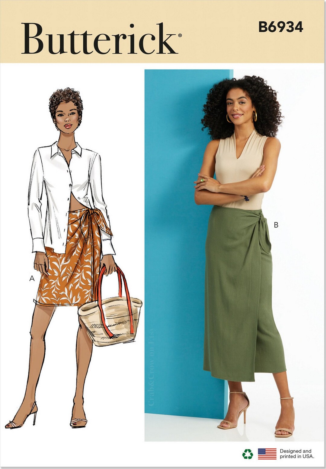 Butterick B6934 Sewing Pattern Misses Very Easy Wrap Skirt in Two ...