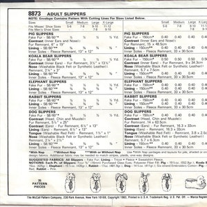 Mccalls 8873 Sewing Pattern for Furry Friends Animal Slippers for ...