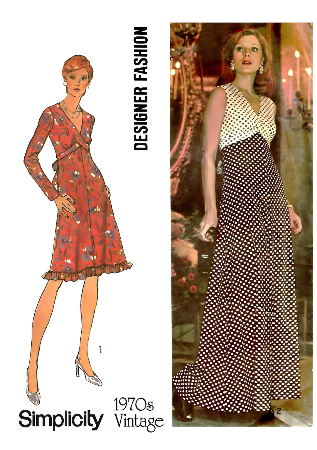 Simplicity 6271 Sewing Pattern Misses Vintage 70s Vneck Dress in Two ...