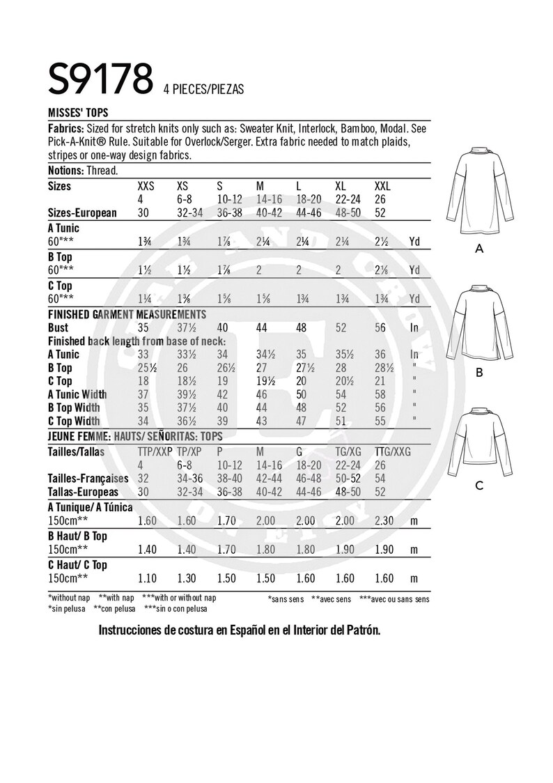 Simplicity S9178 Sewing Pattern Misses Tunic and Tops With - Etsy