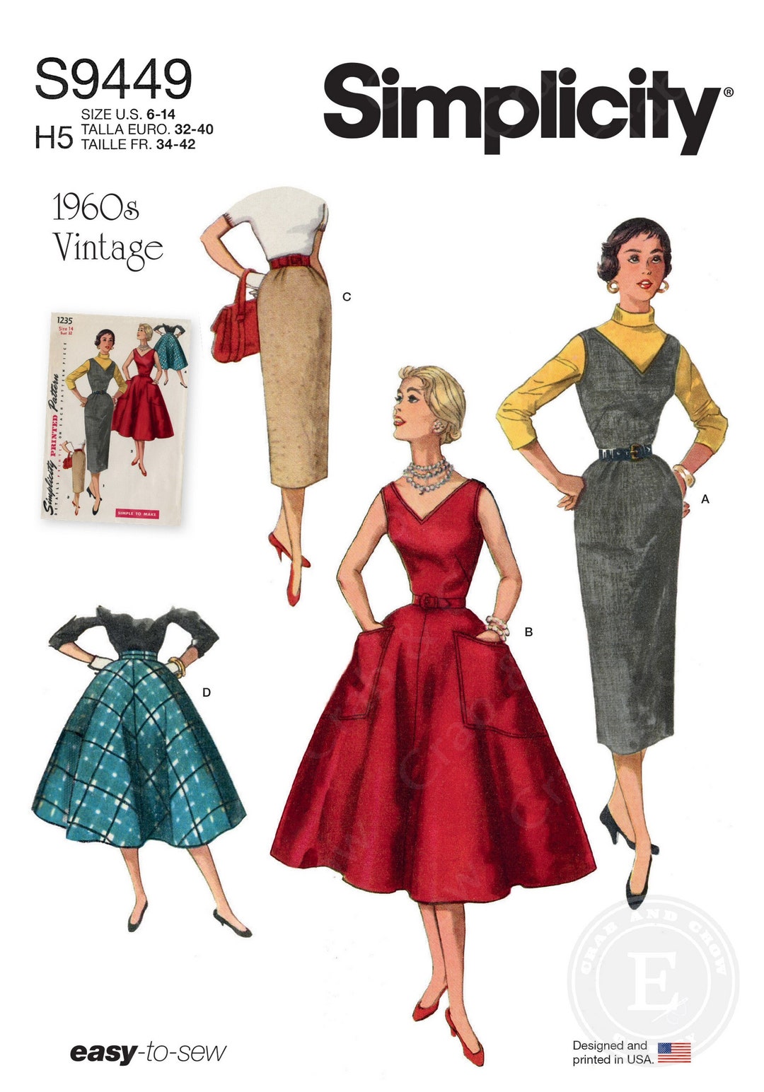 Simplicity S9449 Sewing Pattern Misses Vintage 60s Reproduction Dress ...