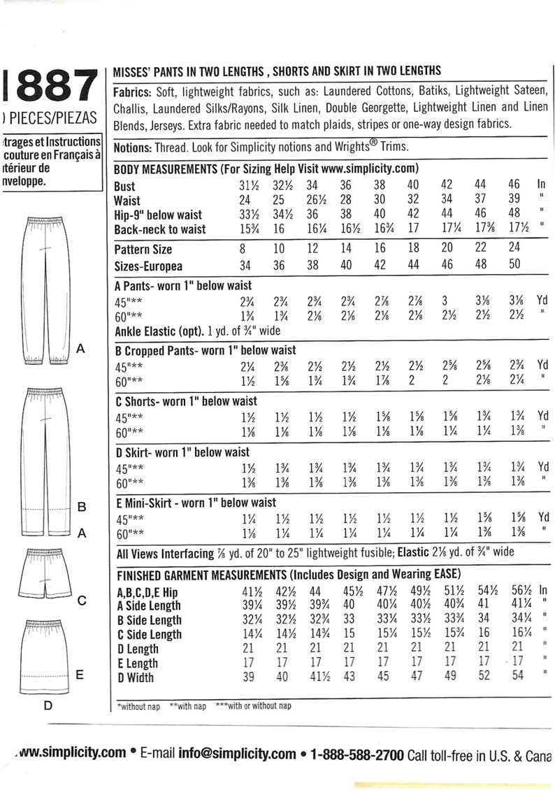 Simplicity 1887 Sewing Pattern Misses Easy to Sew Pants in Two - Etsy