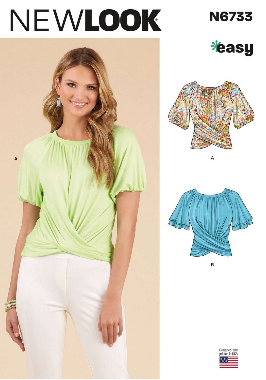 New Look N6733 Sewing Pattern Misses Pullover Wrap Effect Tops With ...