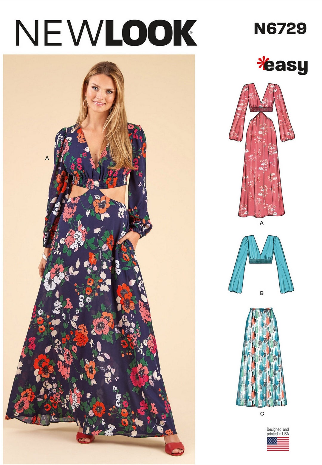New Look N6729 Sewing Pattern Misses Cut-a-way Maxi Pull-on Dress With ...