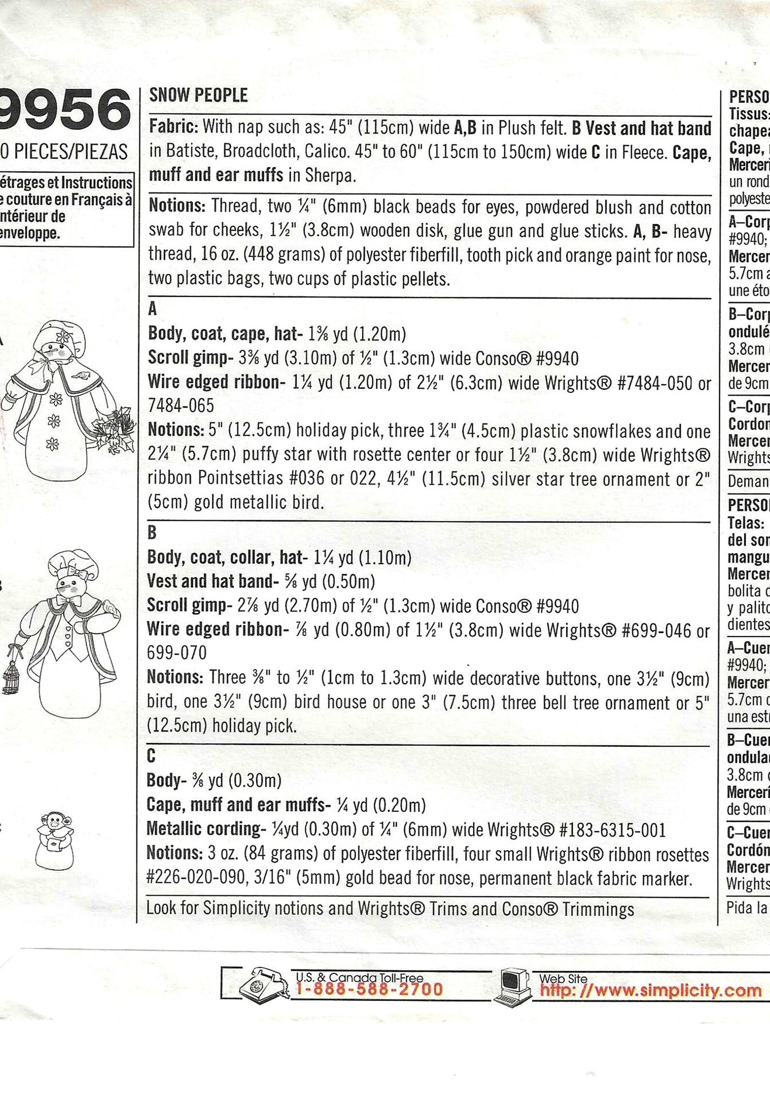 Simplicity 9956 Sewing Pattern for Snow People Designed by Faith Van ...