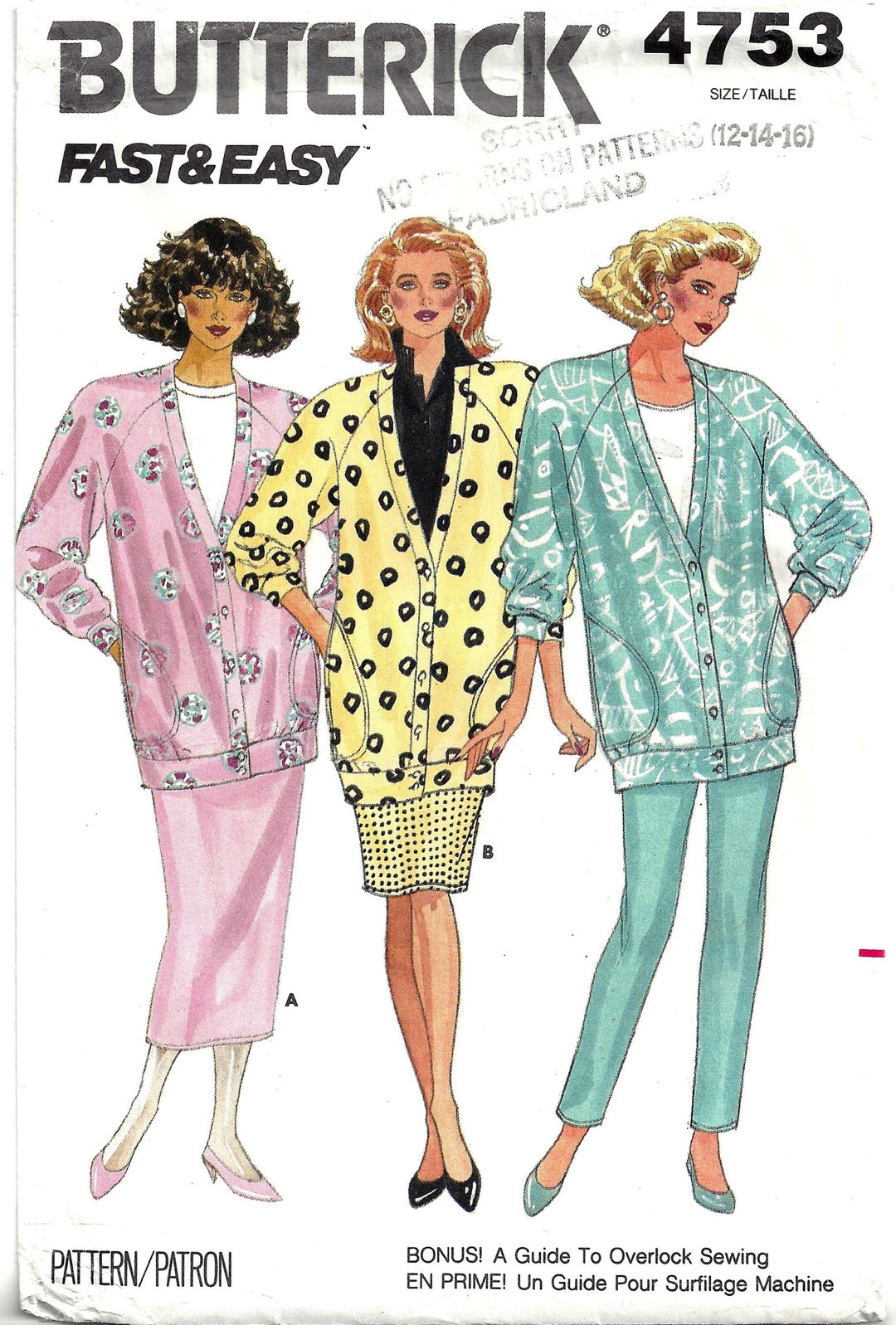 Butterick 4753 Sewing Pattern Misses Vintage 80s Loose Fitting Unlined ...