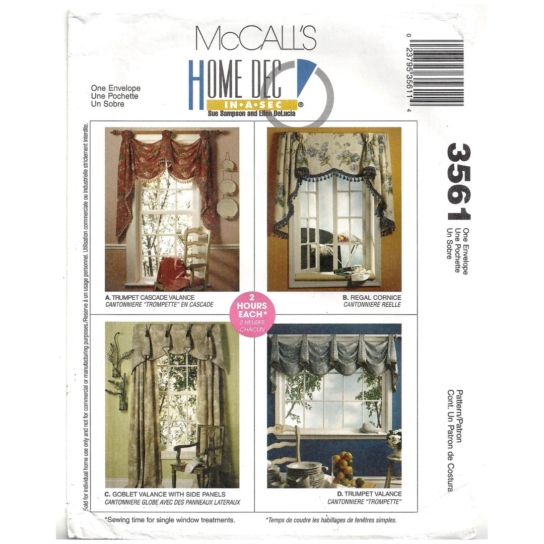 Mccalls 3561 Sewing Pattern for Two Hour Window Treatments Home Dec in ...