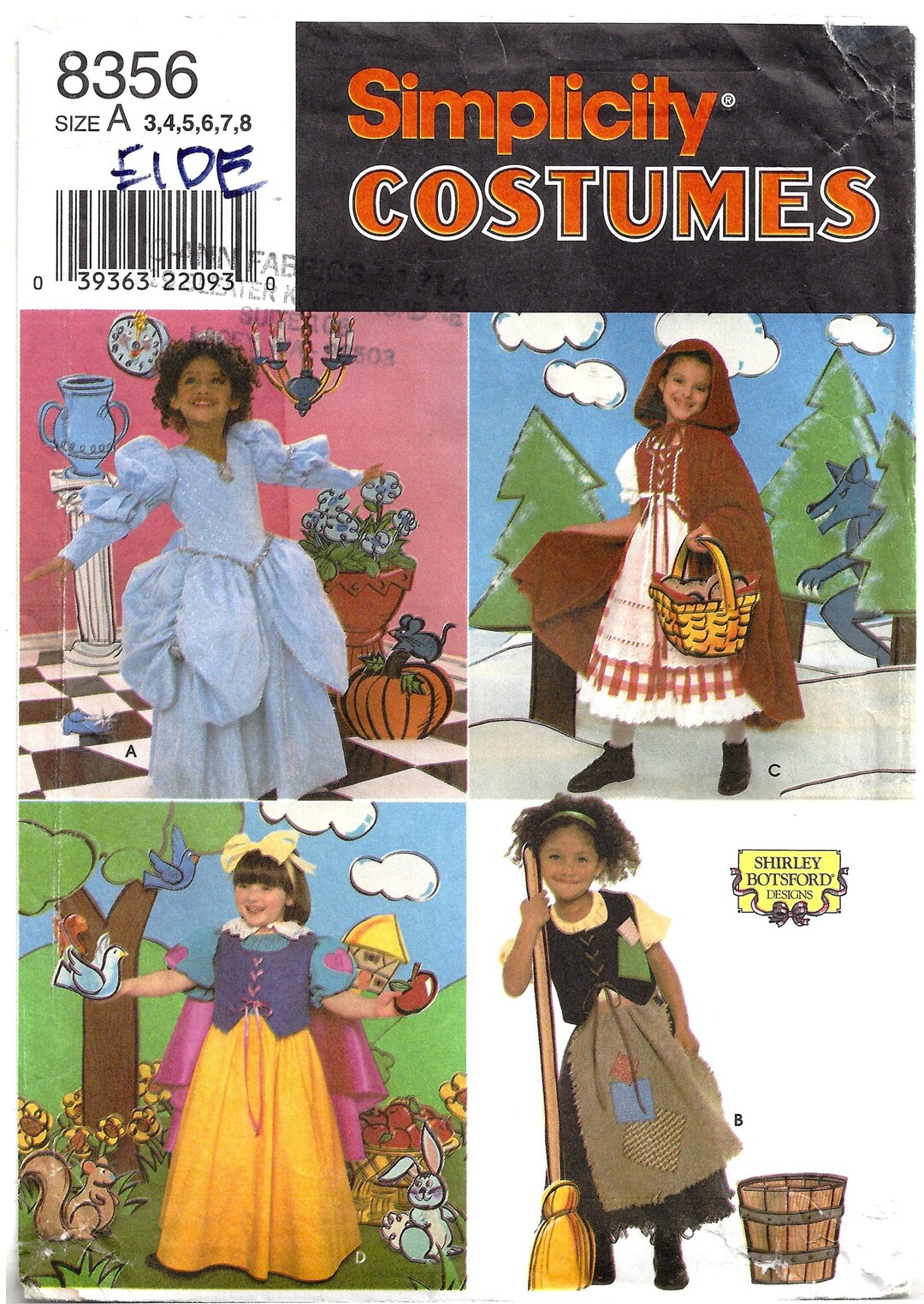 Simplicity 8356 Sewing Pattern Assorted Childs Costumes Cinderella ...