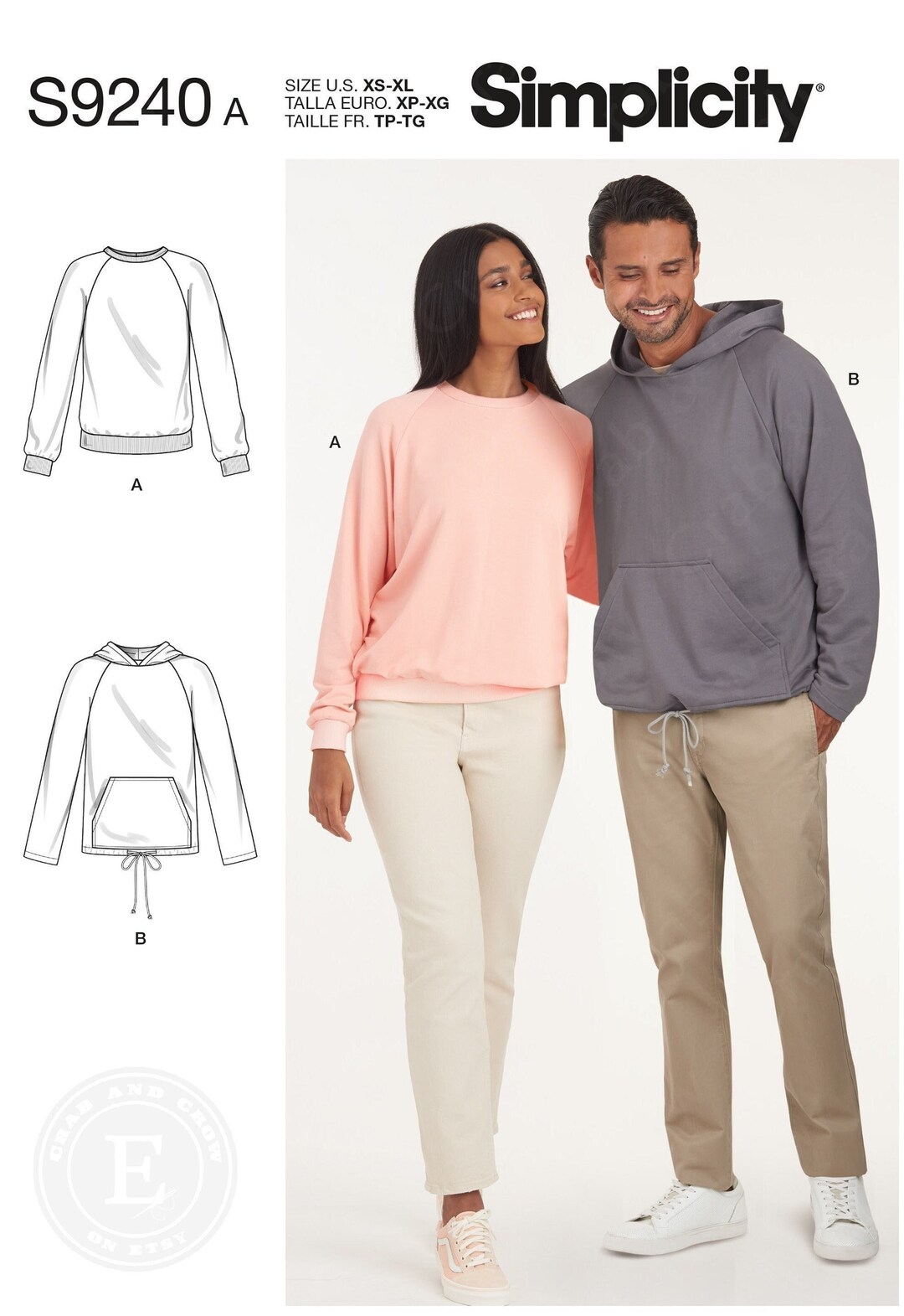 Simplicity S9240 Sewing Pattern Unisex Misses and Mens Raglan Sleeve ...