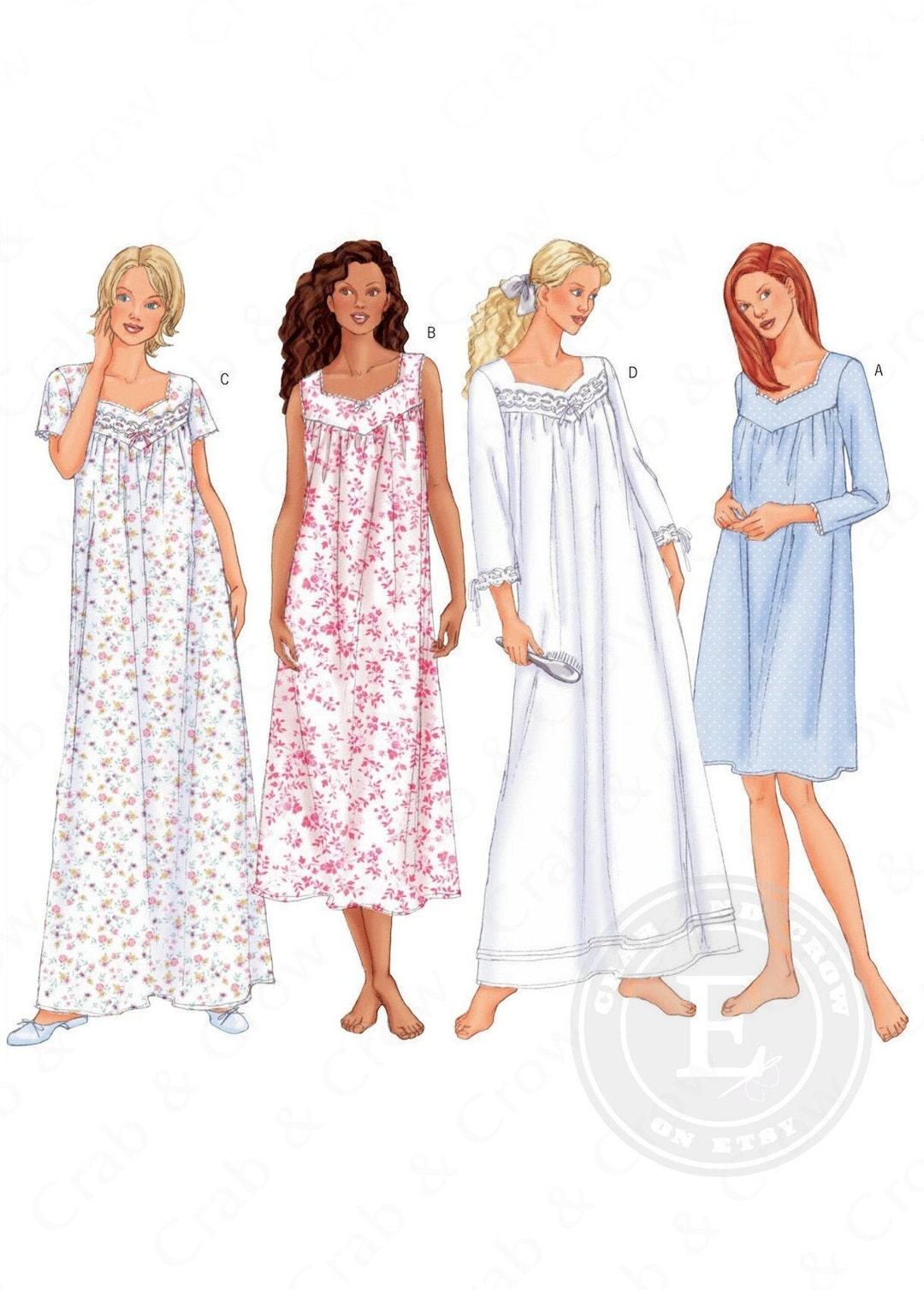 Butterick 6838 Sewing Pattern Misses Very Loose Fitting Nightgown in ...