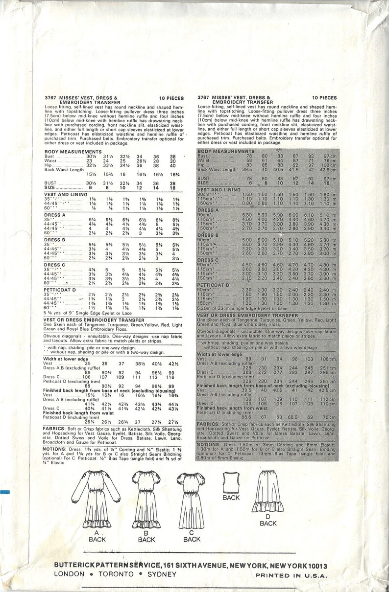 Butterick 3767 Sewing Pattern for Misses Vintage Loose Fitting - Etsy